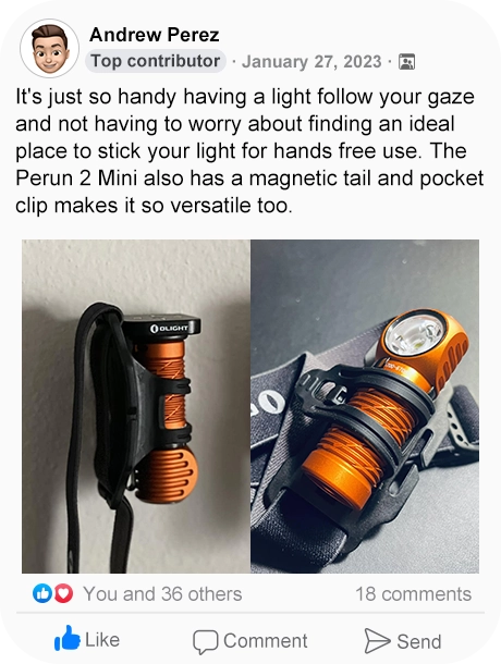 PERUN 2 MINI LED Rechargeable Headlamp 1100lm White Red Light EDC - Olight