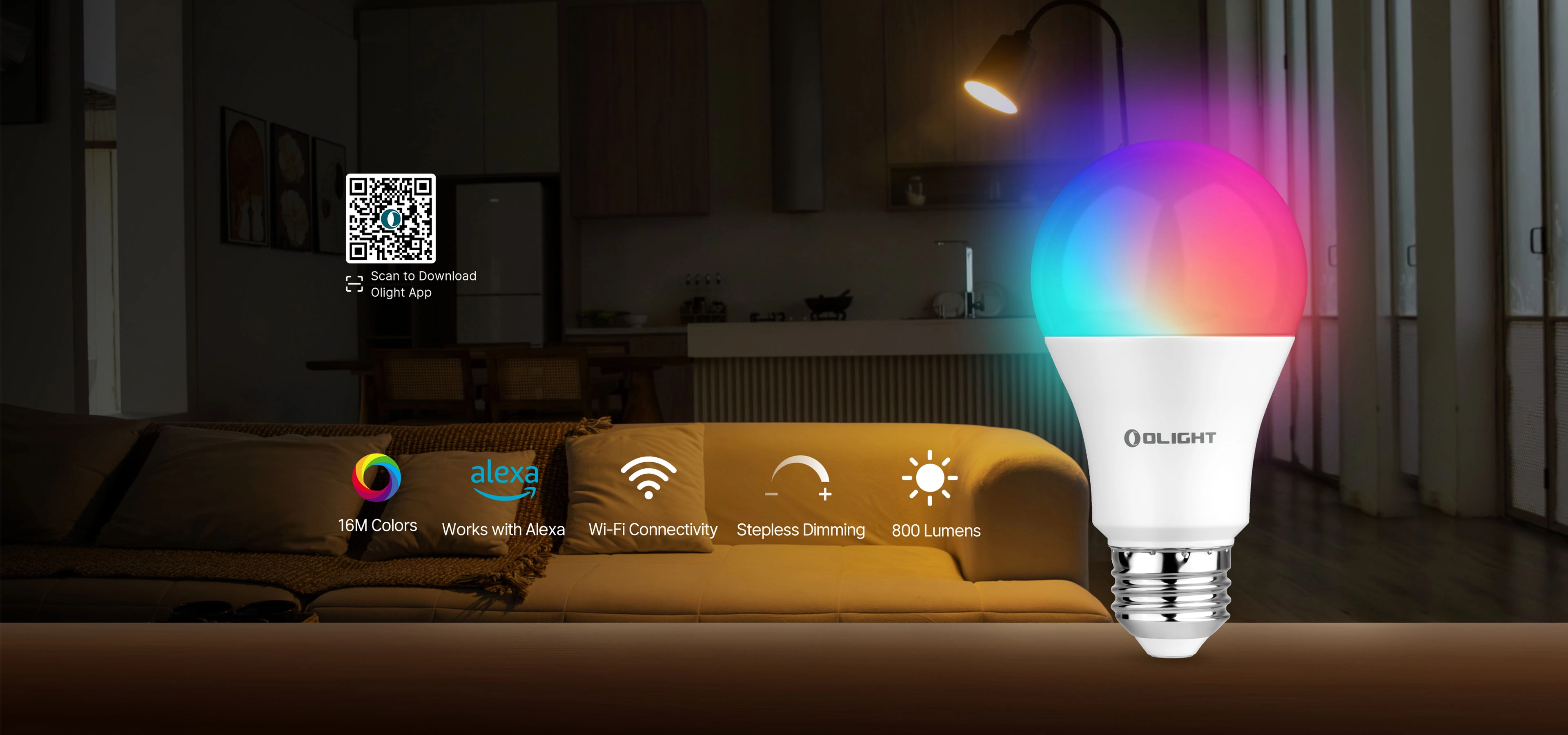 Aurevo Smart Bulb WiFi Alexa RGB Smart Mood Lighting Control - Olight
